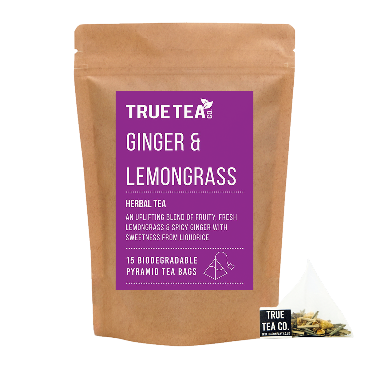 Ginger & Lemongrass Pyramid Tea Bags (Plastic Free) True Tea Co.