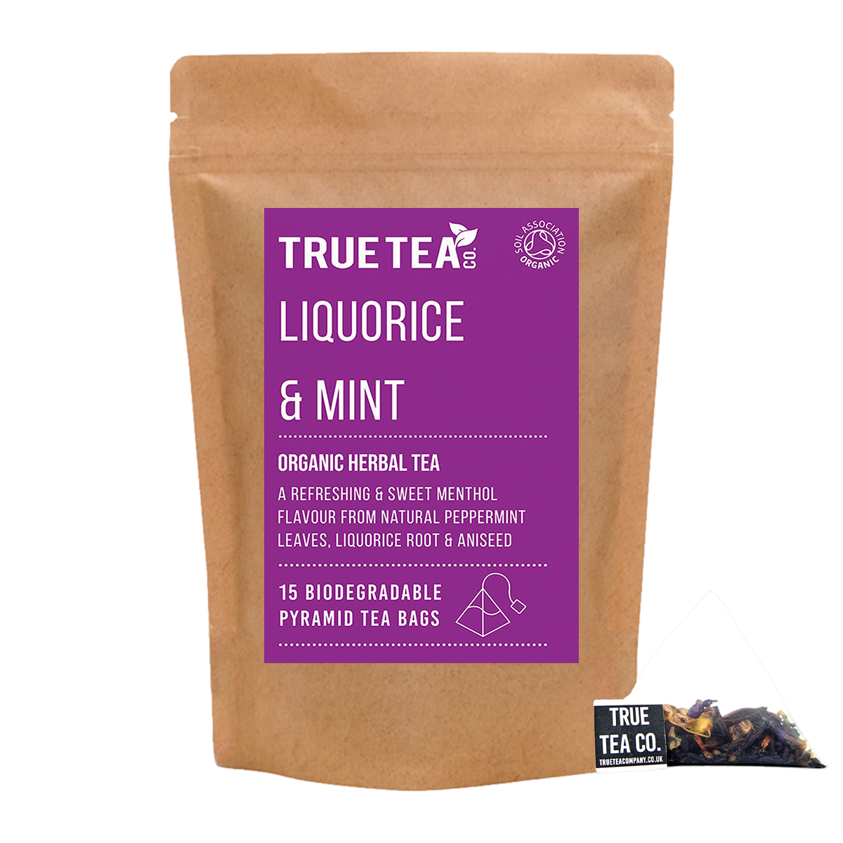 Liquorice and Mint Organic Pyramid Tea Bags (Plastic Free) True Tea Co.